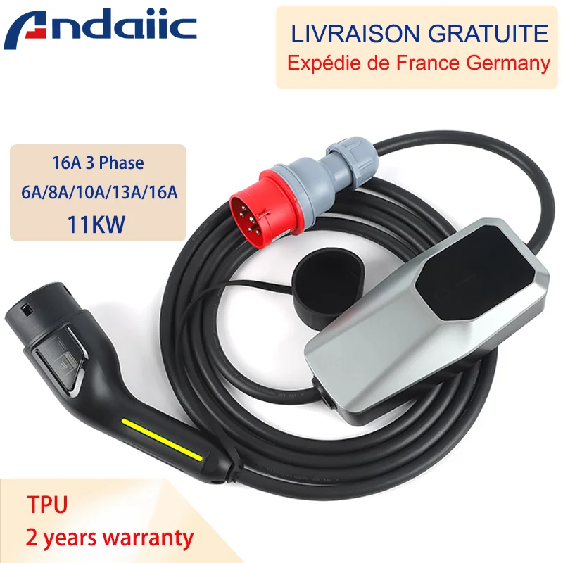 Type 2 Portable EV Charger 16A/32A 1 phase 3 phase EVSE Charging Cable ...