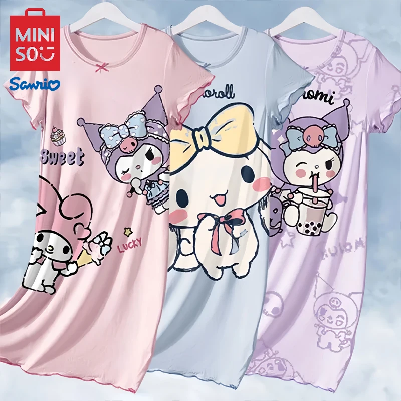MINISO-Sanrio-Children-s-Nightgown-for-Women-Kuromi-Summer-Thin-Short ...