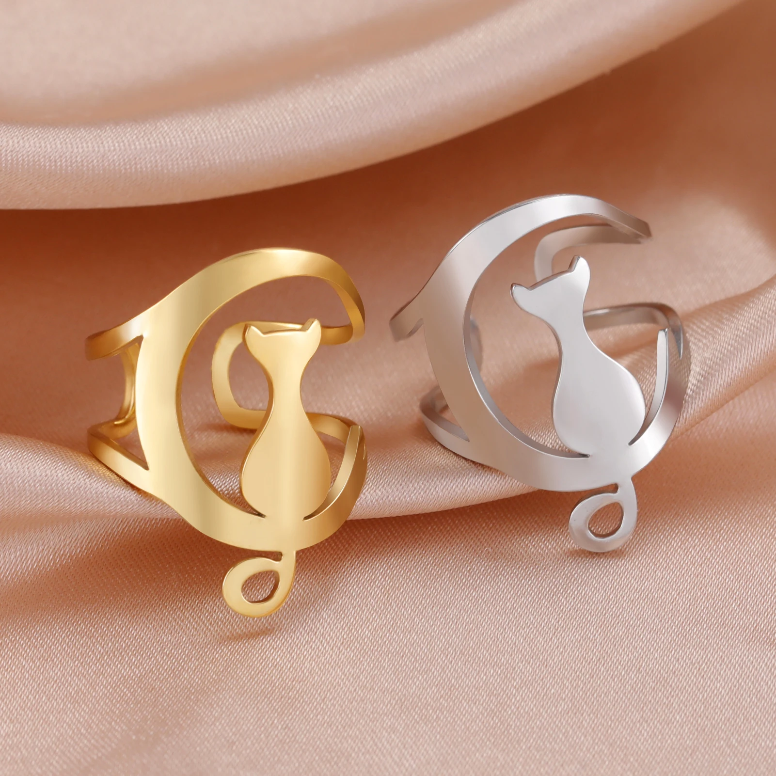 Skyrim New In Large Moon Cat Rings for Women Stainless Steel Adjustable ...