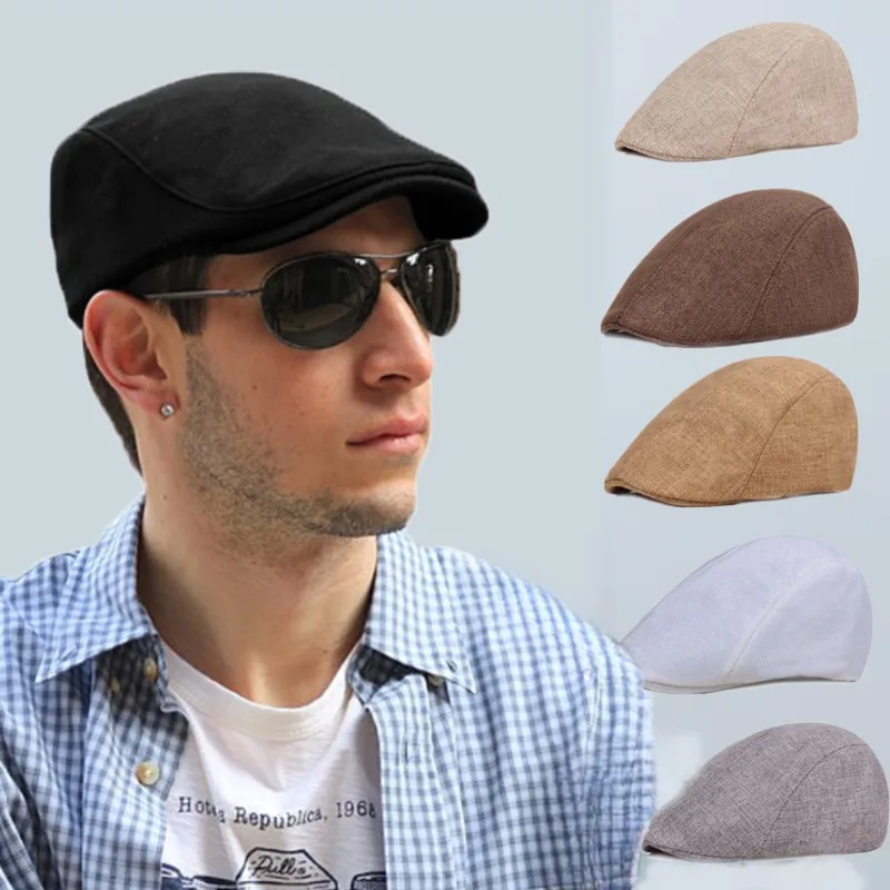 Retro Men Berets Winter British Style Newsboy Linen Hats England Male ...