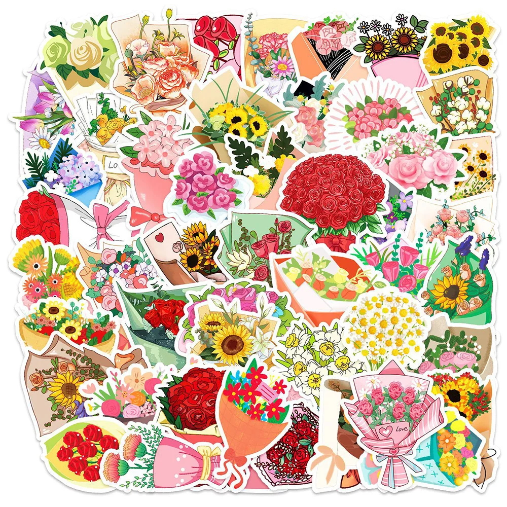 10-30-50PCS-Pretty-Bouquet-Stickers-Aesthetic-Flower-Cartoon-Decals-DIY ...