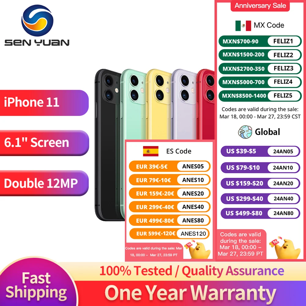 Original-unlocked-Apple-iPhone-11-64GB-128GB-256GB-dual-12MP-camera-A13 ...