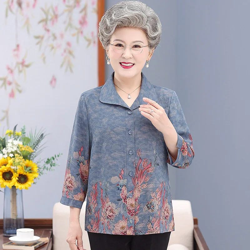 Elderly People Summer Clothes 60-70 Years Old Grandma Shirts Three ...