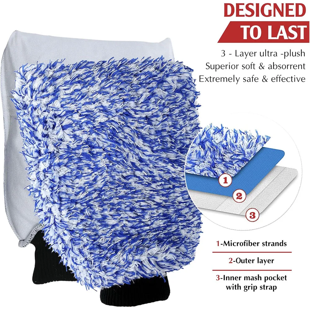 Wash Mitt For Car Washing 3Pcs Car Wash Mitts, Double Sided Microfiber ...