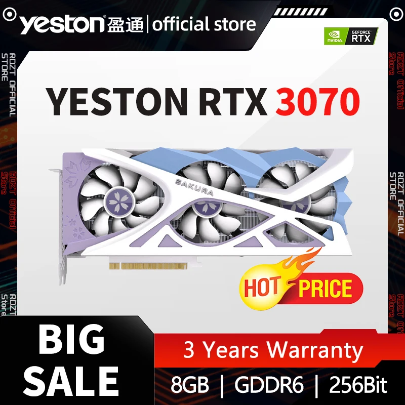 YESTON-tarjeta gráfica RTX3070 rtx 3070, 8G, 8GB, 14Gbps, 8 + 8 pines ...