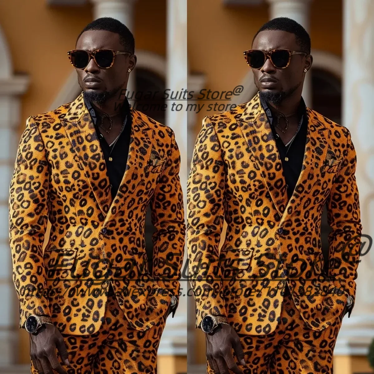 Customized Fashion Leopard Print Street Men Suits Slim Fit Peak Lapel ...