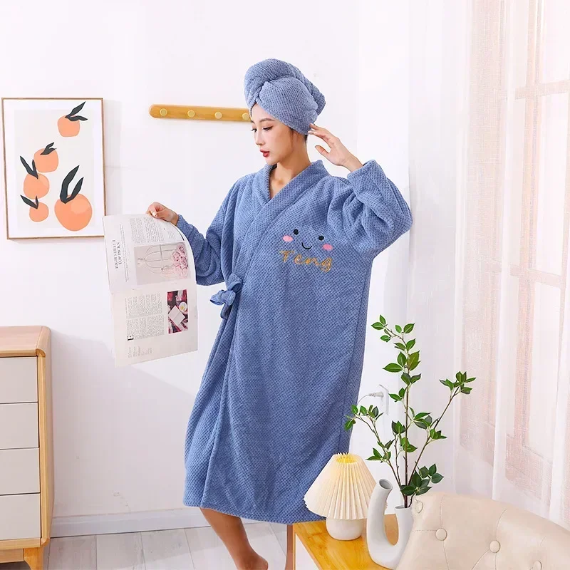 2-pcs-sets-Women-cute-Bath-Towel-Bath-Robe-and-dry-hair-cap-Super ...