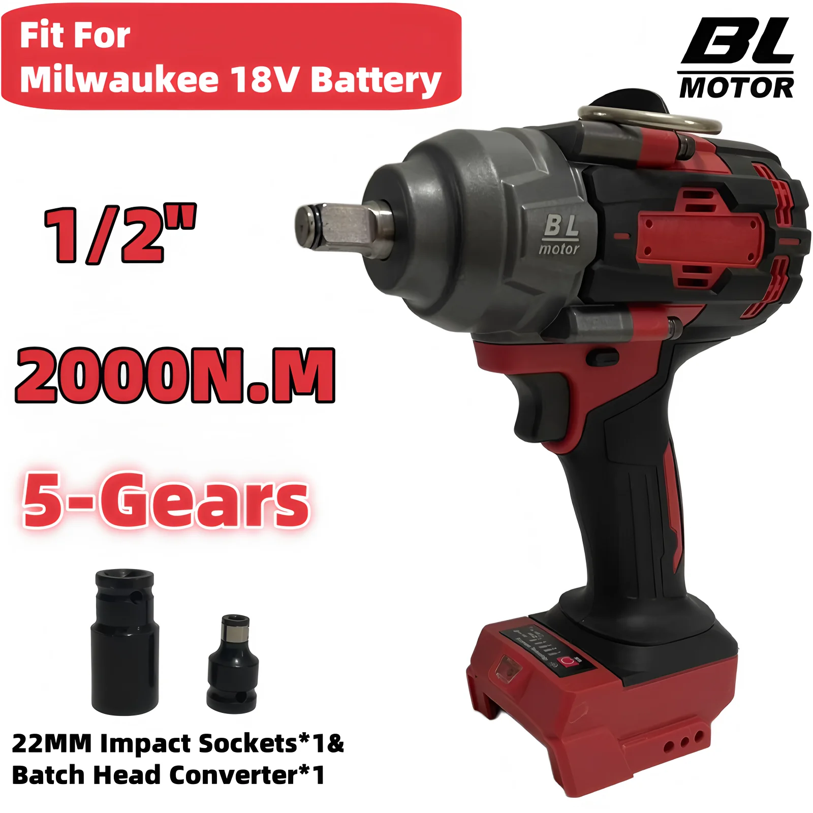 For Milwaukee 18V Battery 2000N.M Brushless Impact Wrench High Torque 1 ...