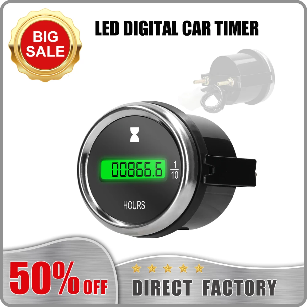 Professional Digital Stopwatch Timer 52mm Hour Meter Gauge LED Digital Car Timer 12/24V for Car ...