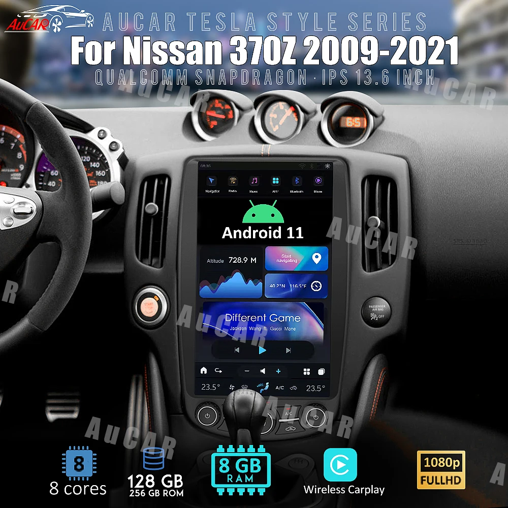 AuCar Tesla Style Android Head Unit Radio For Nissan 370Z Z34 GPS Navi ...