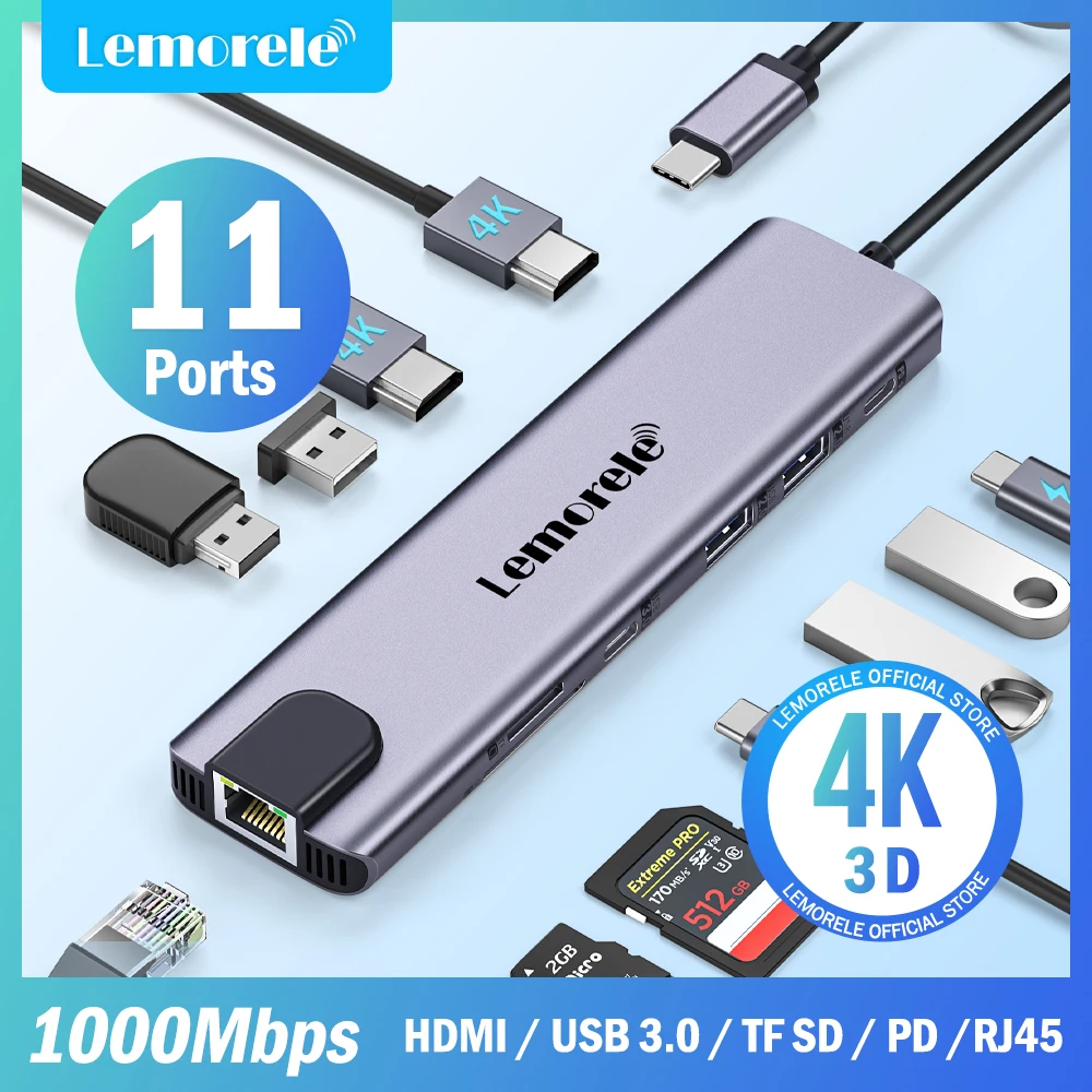 Lemorele TC65 11 in 1 USB C HUB 4K HDMI Type C Docking Station Adapter ...