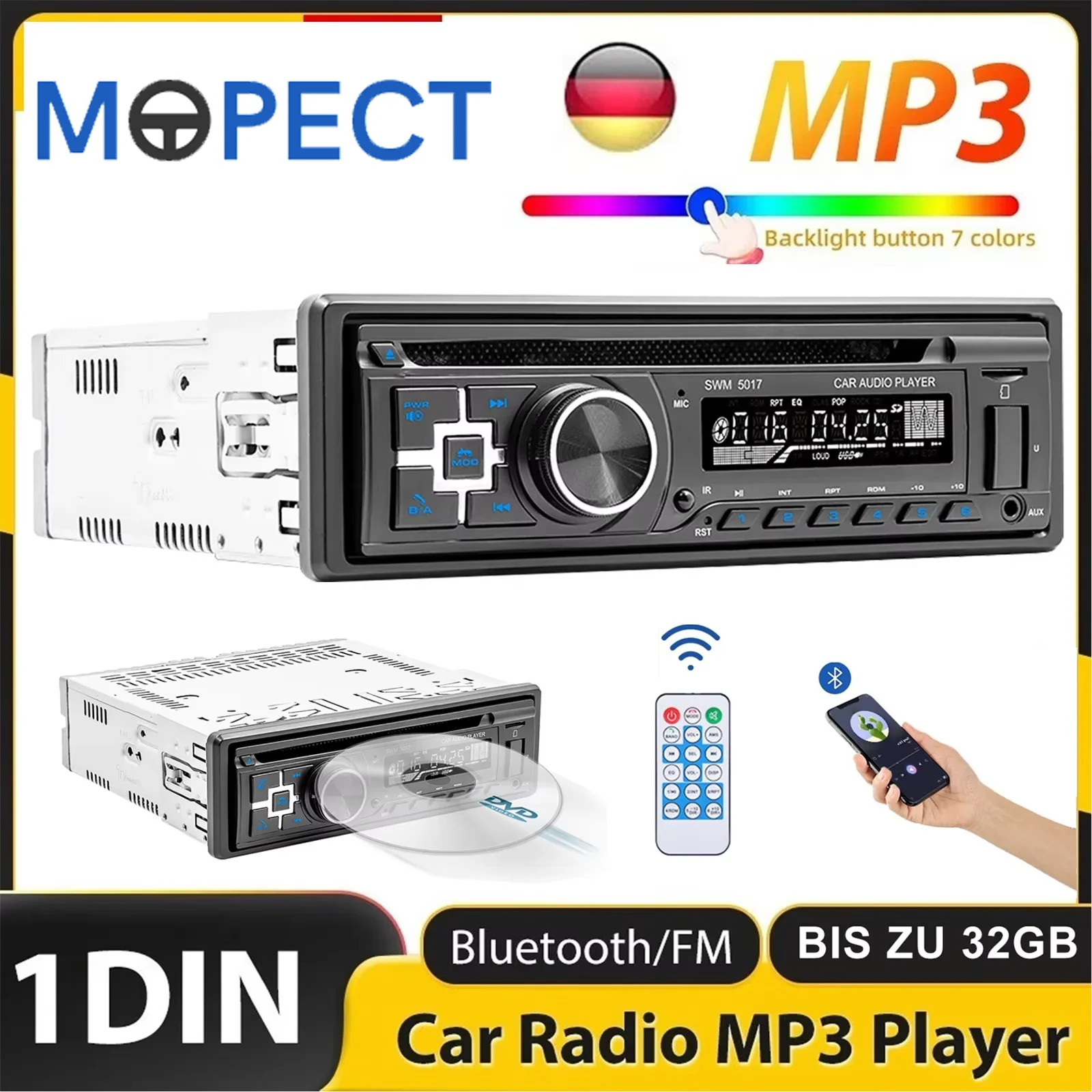 MOPECT Reproductor de CD/DVD Universal de 1 DIN para Auto, Autoradio ...
