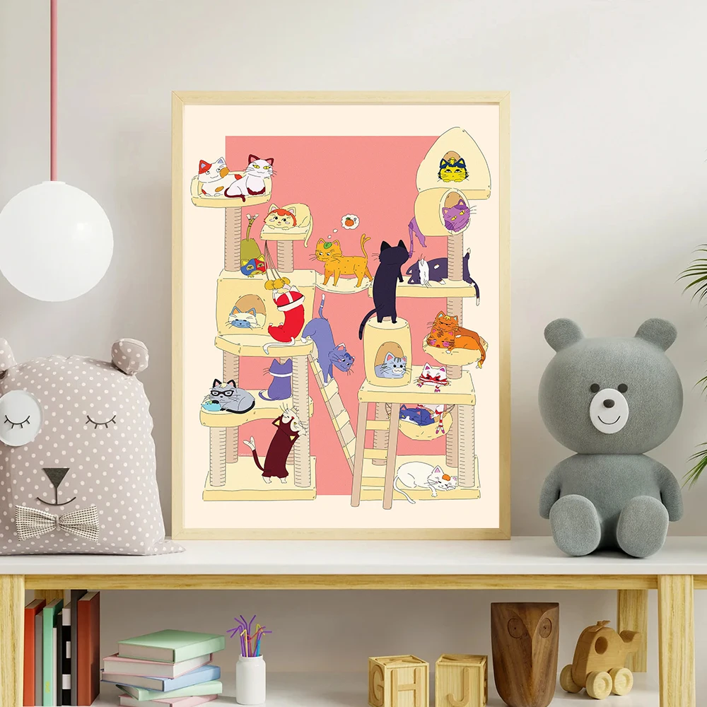 Animal Crossing Cat Tree Poster Japanese Anime Game Canvas Painting ...