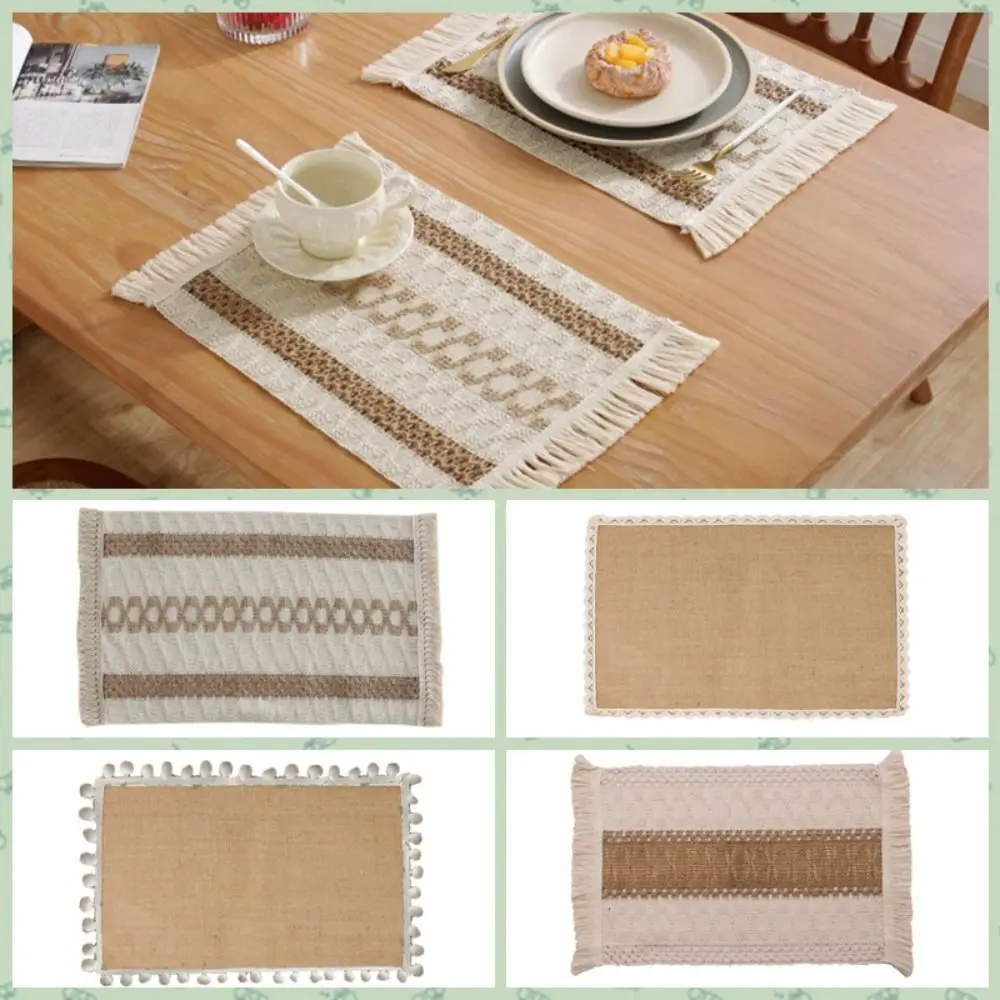 Cotton-Linen-Table-Mat-Vintage-Rectangle-Twine-Woven-Placemats-Lace ...