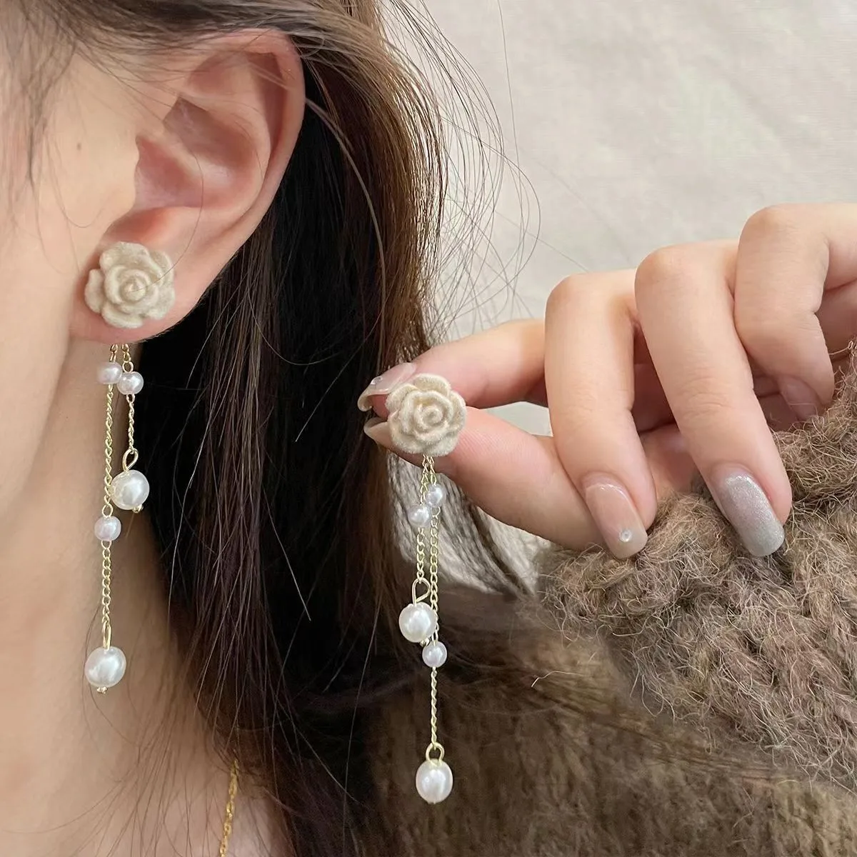 Pendientes-de-aguja-de-plata-925-para-mujer-joyer-a-coreana-con-flor-de ...