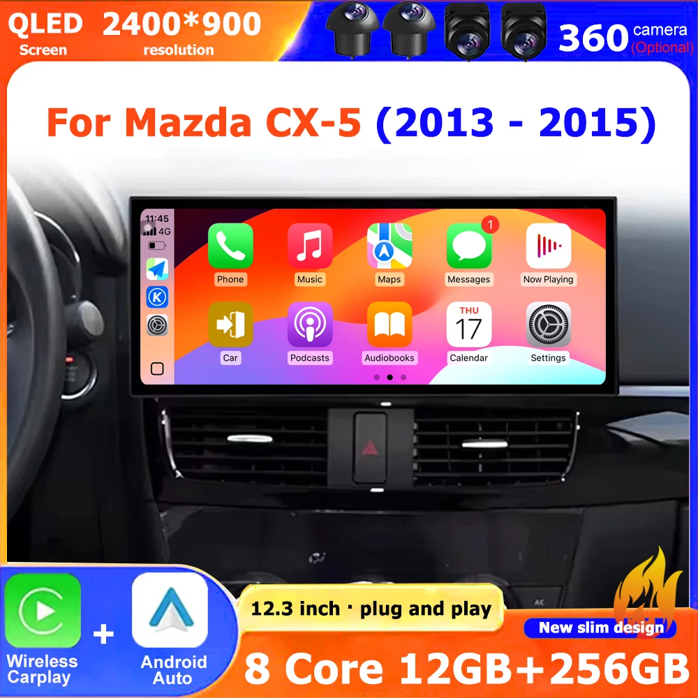Wireless CarPlay For Mazda CX-5 2013-2015 Android 16 Auto QLED Screen ...