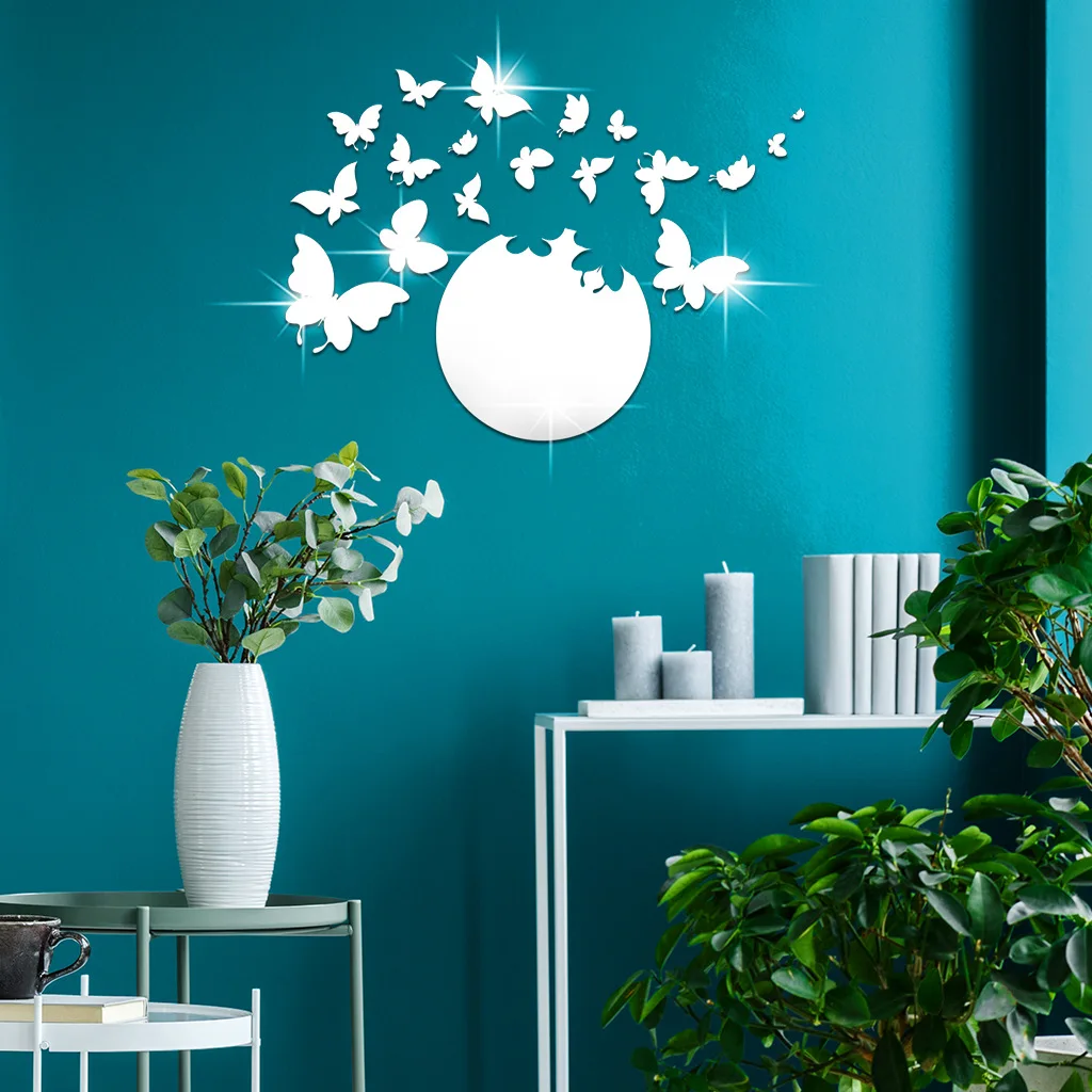 18pcs-3D-Butterfly-With-Round-Acrylic-Mirror-Wall-Stickers-Flowers ...