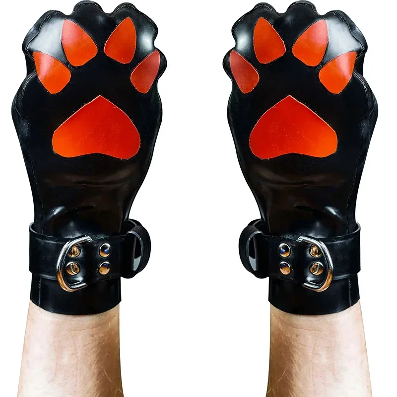 Black-And-Orange-Footprint-Cat-Animal-Puppy-Sexy-Short-Latex-Gloves ...