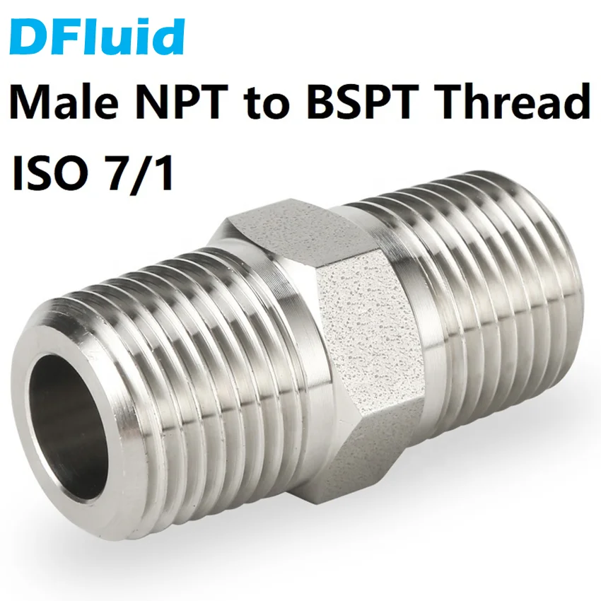 Ss316 Male Npt To Bspt Iso7/1 Bs21 Thread Hex Nipple Pipe Fitting R1/4 3/8 1/2 3/4 Inch 3000psig ...