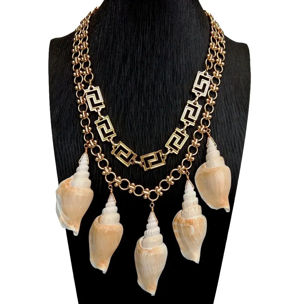 Y.ying 2 Rows Natural Sea Shell Gold Plated Chain Necklace Summer Beach ...