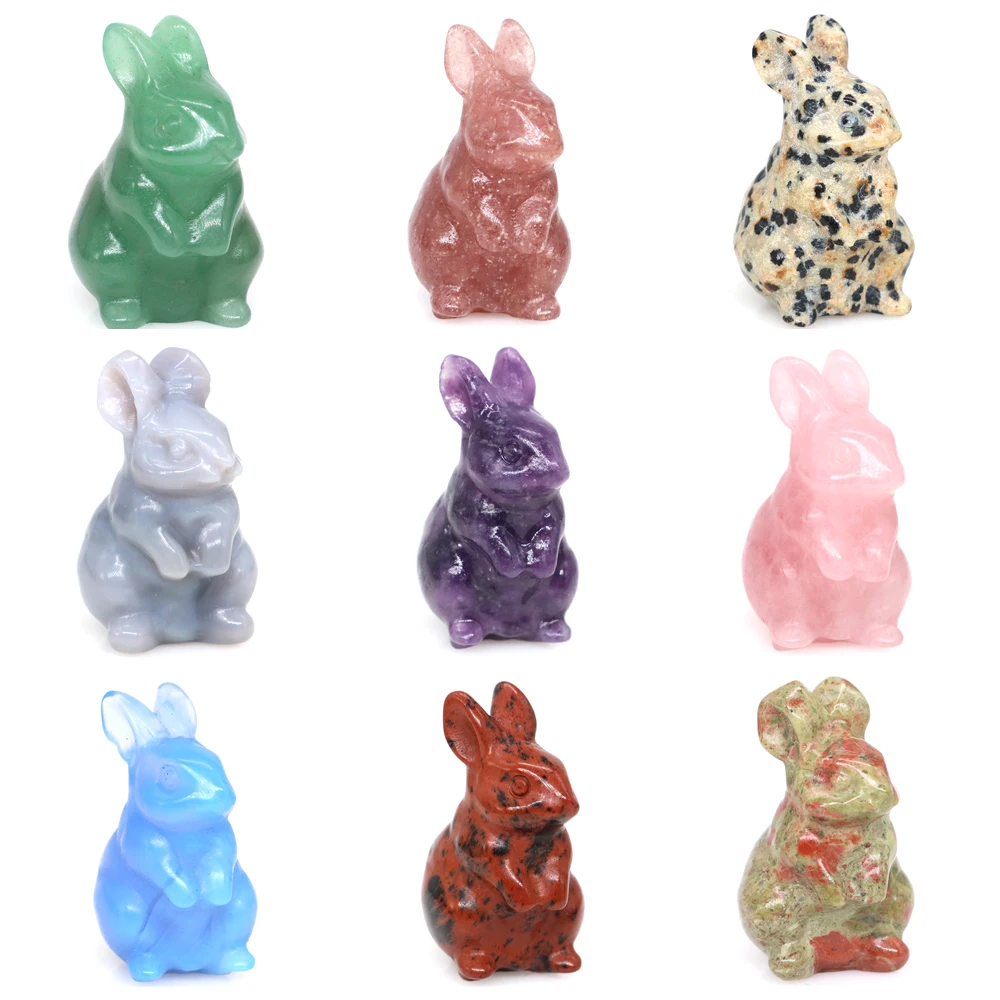 1.5" Rabbit Figurine Natural Stone Crystals Amethyst Rose Quartz ...