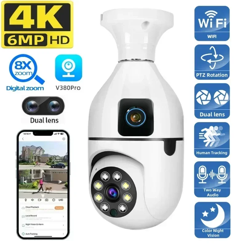 6MP-4K-E27-Bulb-Lamp-Wireless-Panoramic-Camera-Dual-Lens-Indoor-WiFi ...