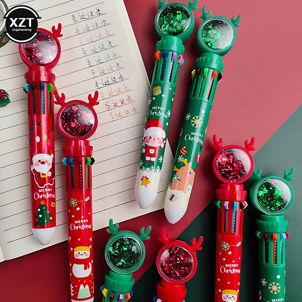 Cute Christmas Santa Claus 10 Colors Ballpoint Pen Kawaii Retractable ...