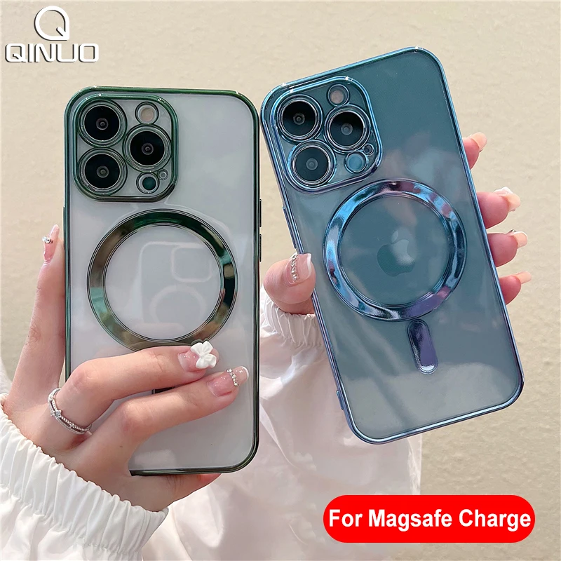 Funda magnética de carga inalámbrica Magsafe, cubierta transparente a prueba de golpes para ...