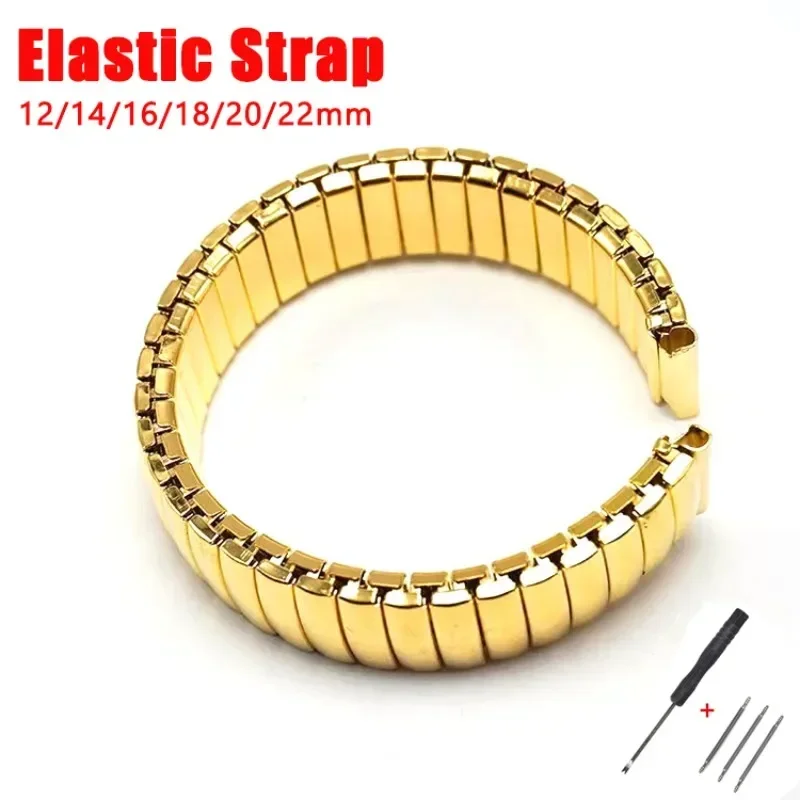 12mm-14mm-16mm-18mm-20mm-22mm-Stainless-Steel-Elastic-Strap-Gold ...