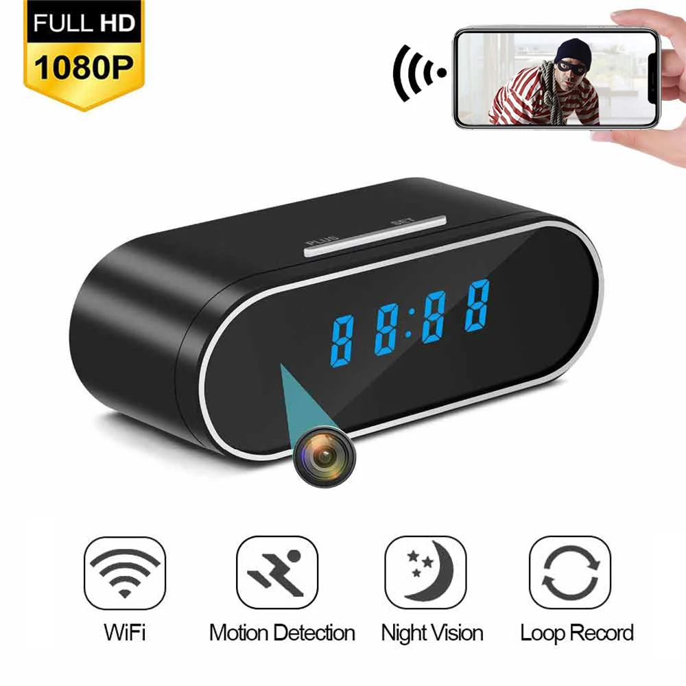 HD 1080P Clock WiFi Camera Mini Home Security Surveillance camera ...