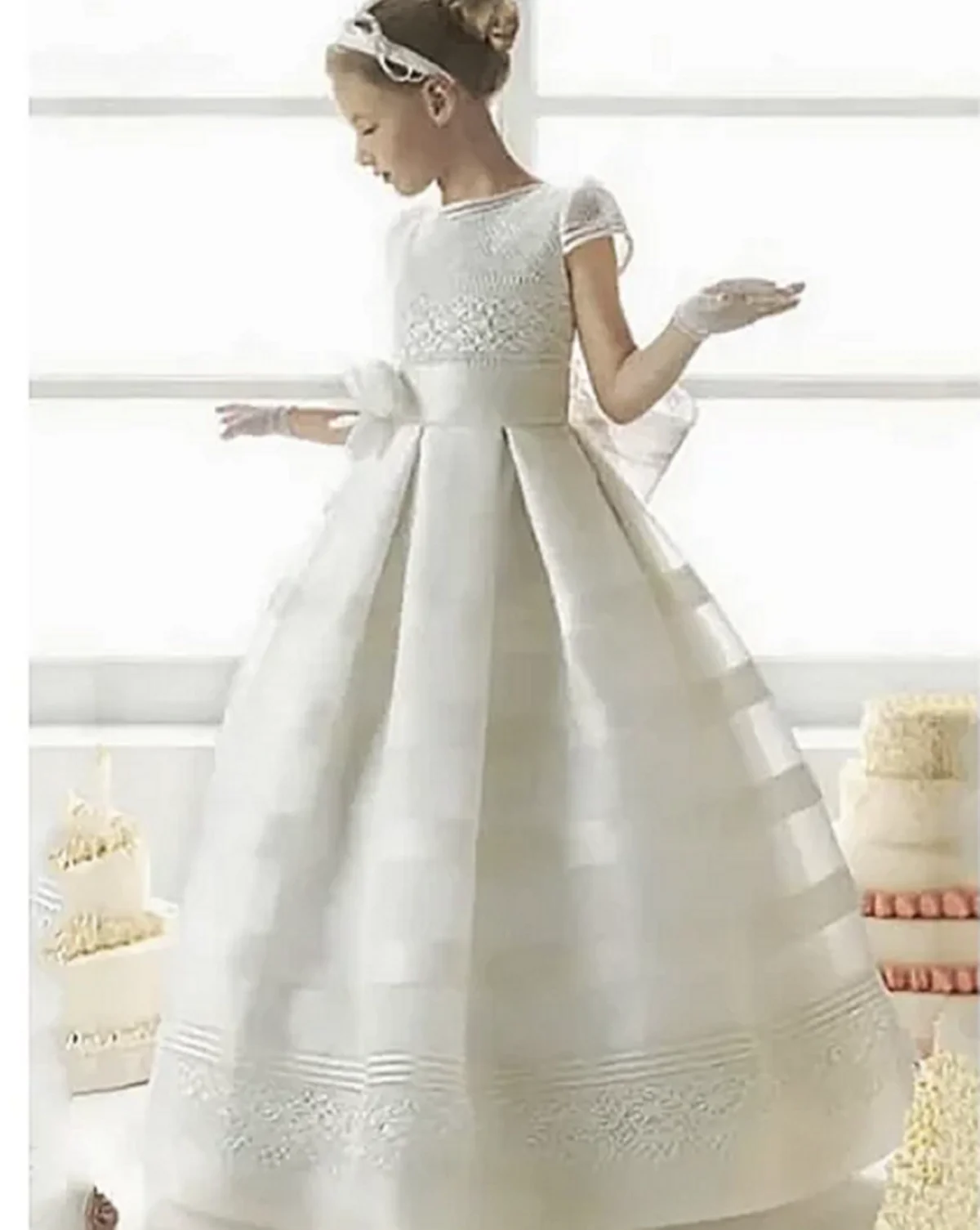 Communion Dress Made with Satin Fabric with Vintage-like Laces Bow and ...