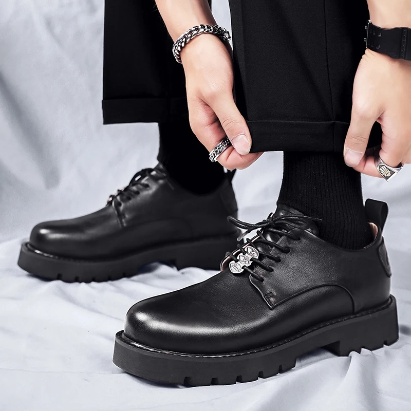 Zapatos de cuero de marca para hombre, calzado con plataforma de suela ...