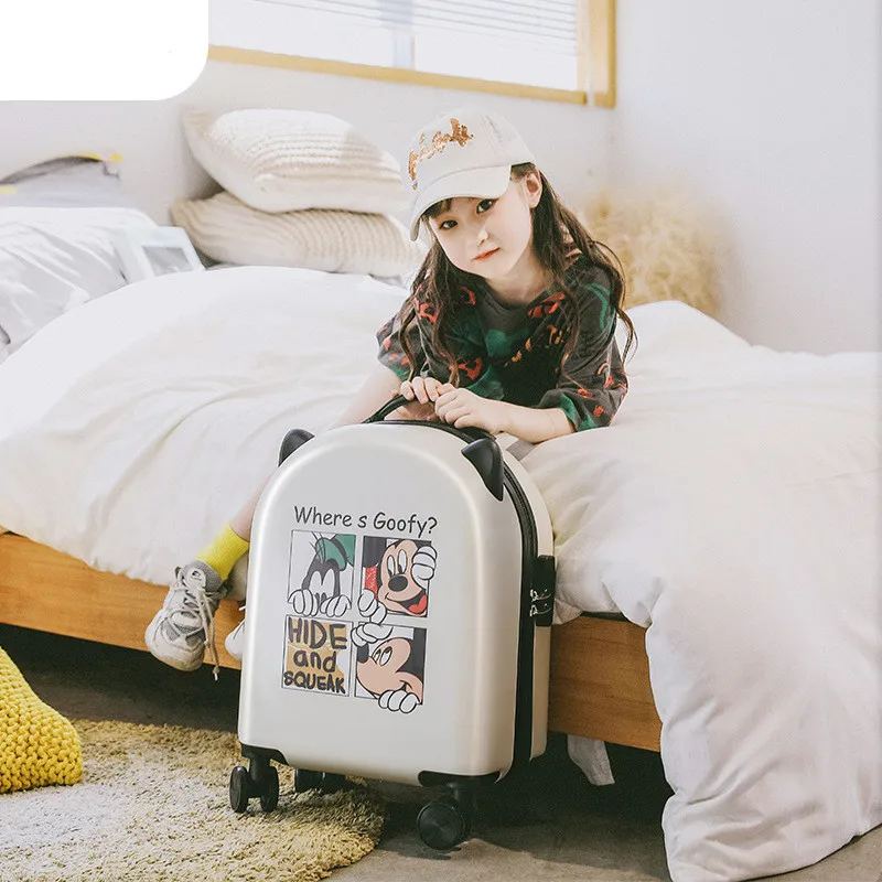 Kawaii Cartoon Goofy And Mickey Mouse Suitcase Trolley - KawaiiMerch.com