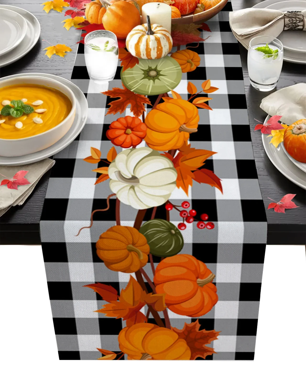 Autumn-Pumpkin-Maple-Leaf-Linen-Table-Runners-Holiday-Party-Wedding ...