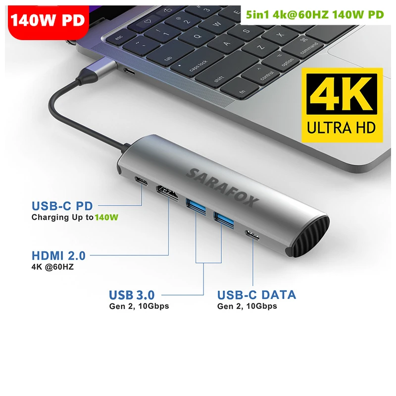 140W-Charger-PD-3-1-Hub-Docking-Station-Super-Speed-5G-10G-Multiport ...