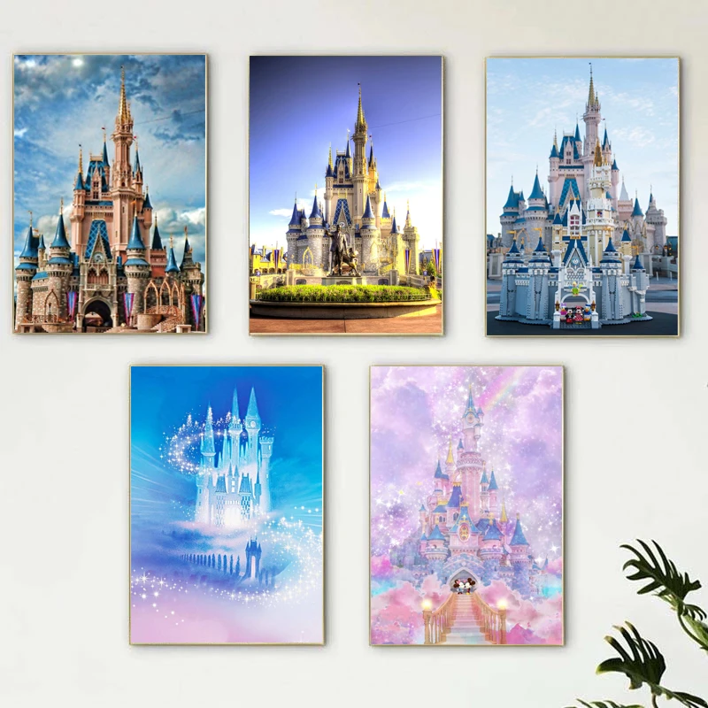 Disney Dream Castle Cartoon Canvas Paintings Abstract Disneyland ...