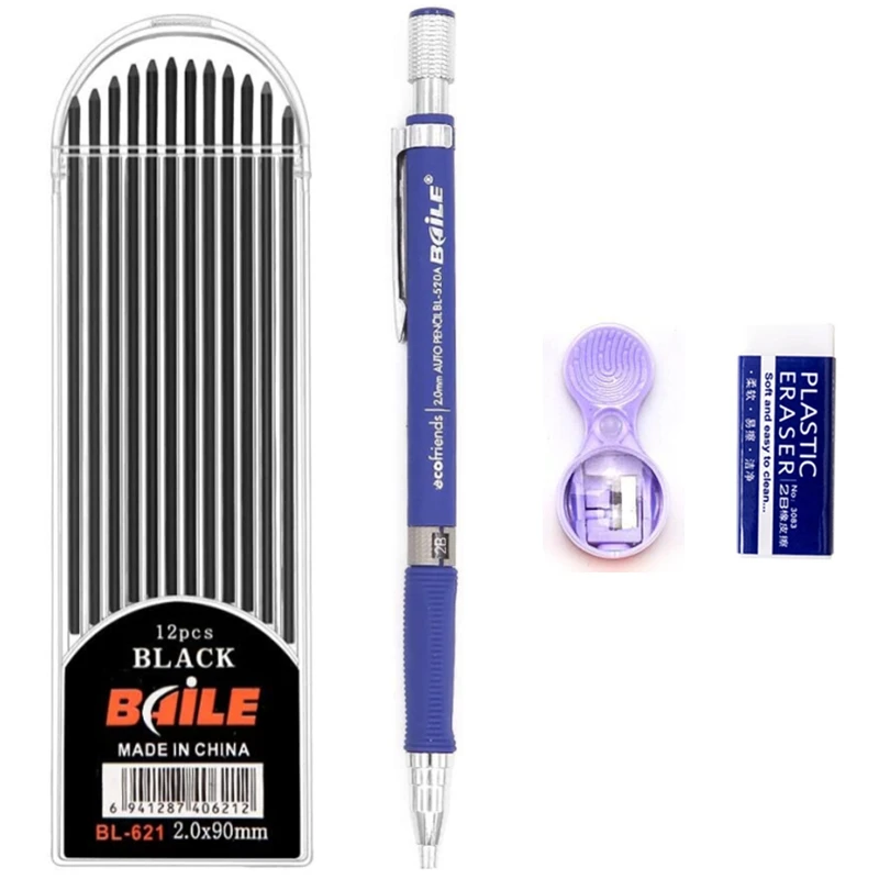 2.0 Mm Mechanical Pencil Set 2b Automatic Pencils With 12 Black Lead ...