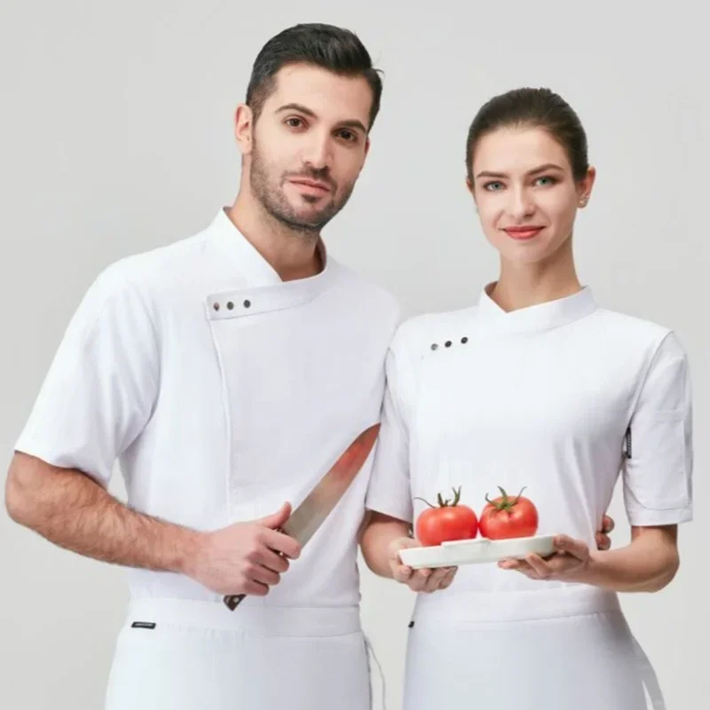 Chef Jacket Short Sleeve Men Women Restaurant Hotel Pastry Kitchen Cook ...