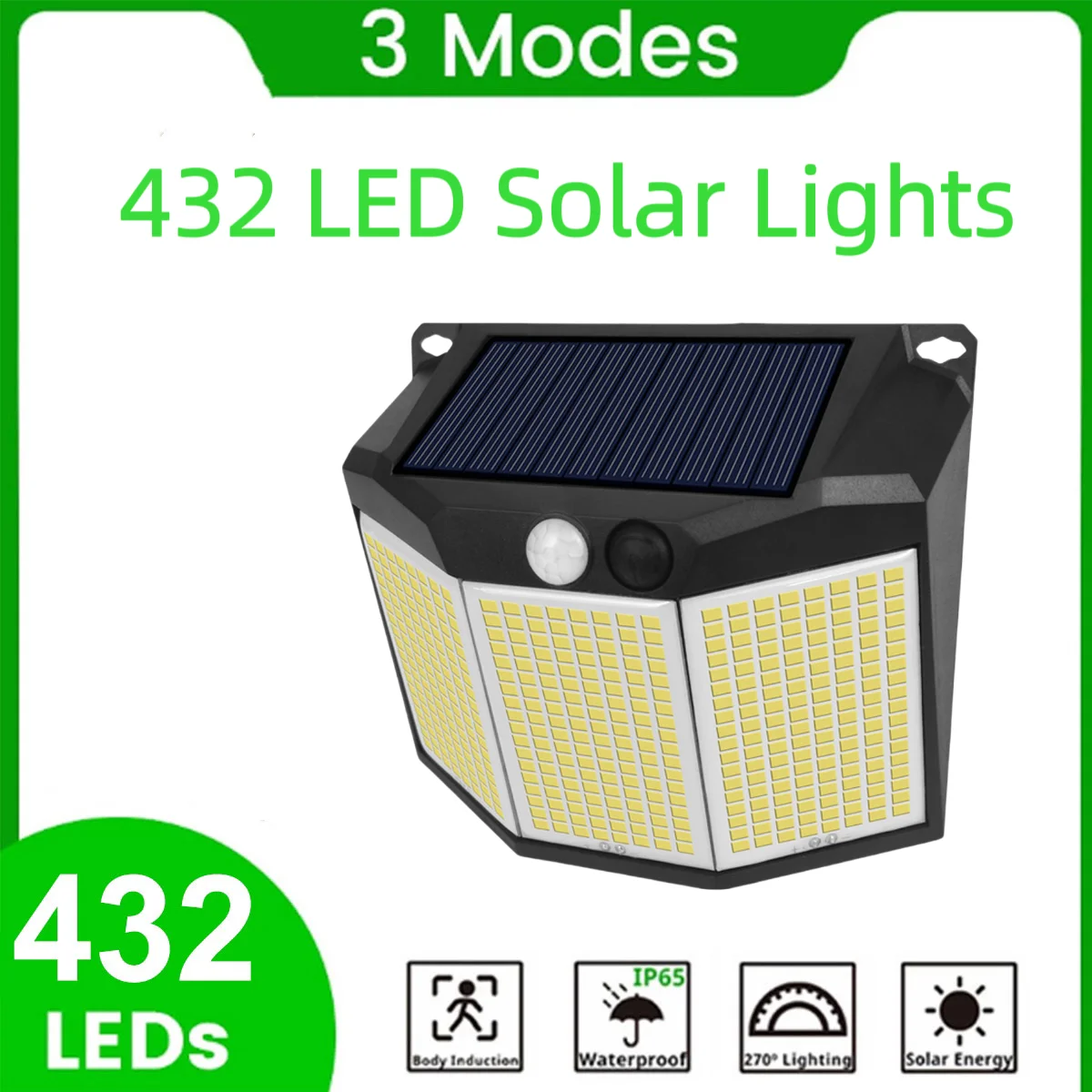 432-LED-Reflector-Solar-Light-PIR-Motion-Sensor-3-Modes-Outdoor ...