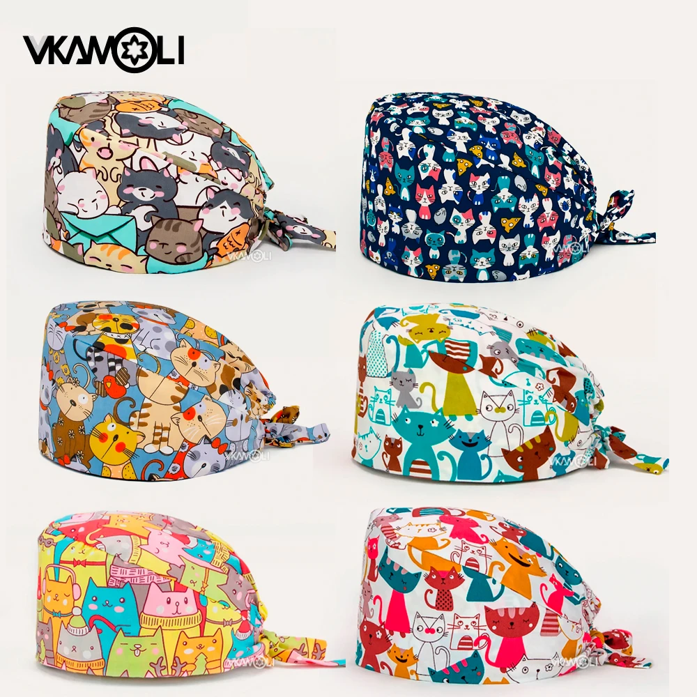 Cute-animal-print-women-Scrubs-Caps-Pet-shop-Work-Scrubs-Breathable-Lab ...