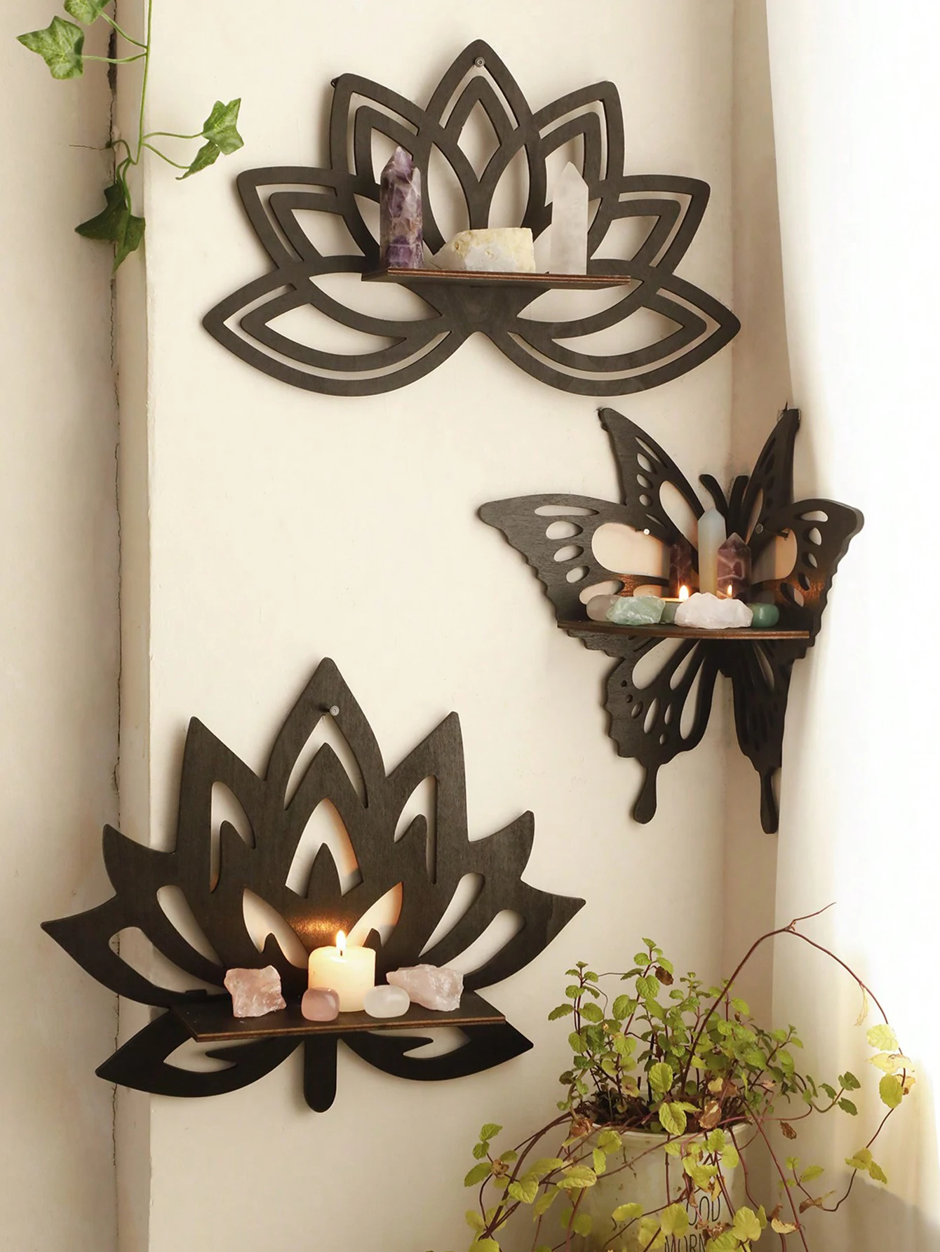 Many-Styles-Of-Lotus-Floating-Wall-Shelf-Ledge-Room-Candles-Crystal ...