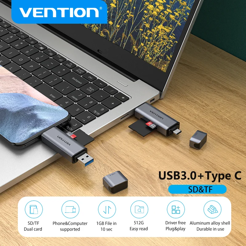 Vention Card Reader USB3.0 C Micro SD Card Reader for Laptop Computer Smart Memory Cardreader SD ...