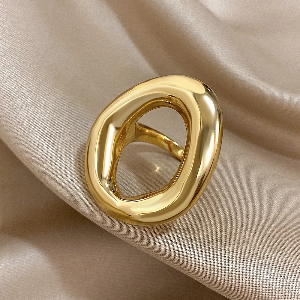 New Trendy Irregular Circle Chic Stainless Steel Rings for Women Charm ...