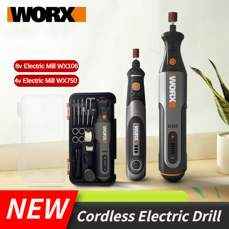 Youpin Worx 무선 미니 조각 그라인딩 연마 가변 속도 핸들 도구, ACC 회전 공구, USB 충전기, WX106, WX750, 4V, 8V