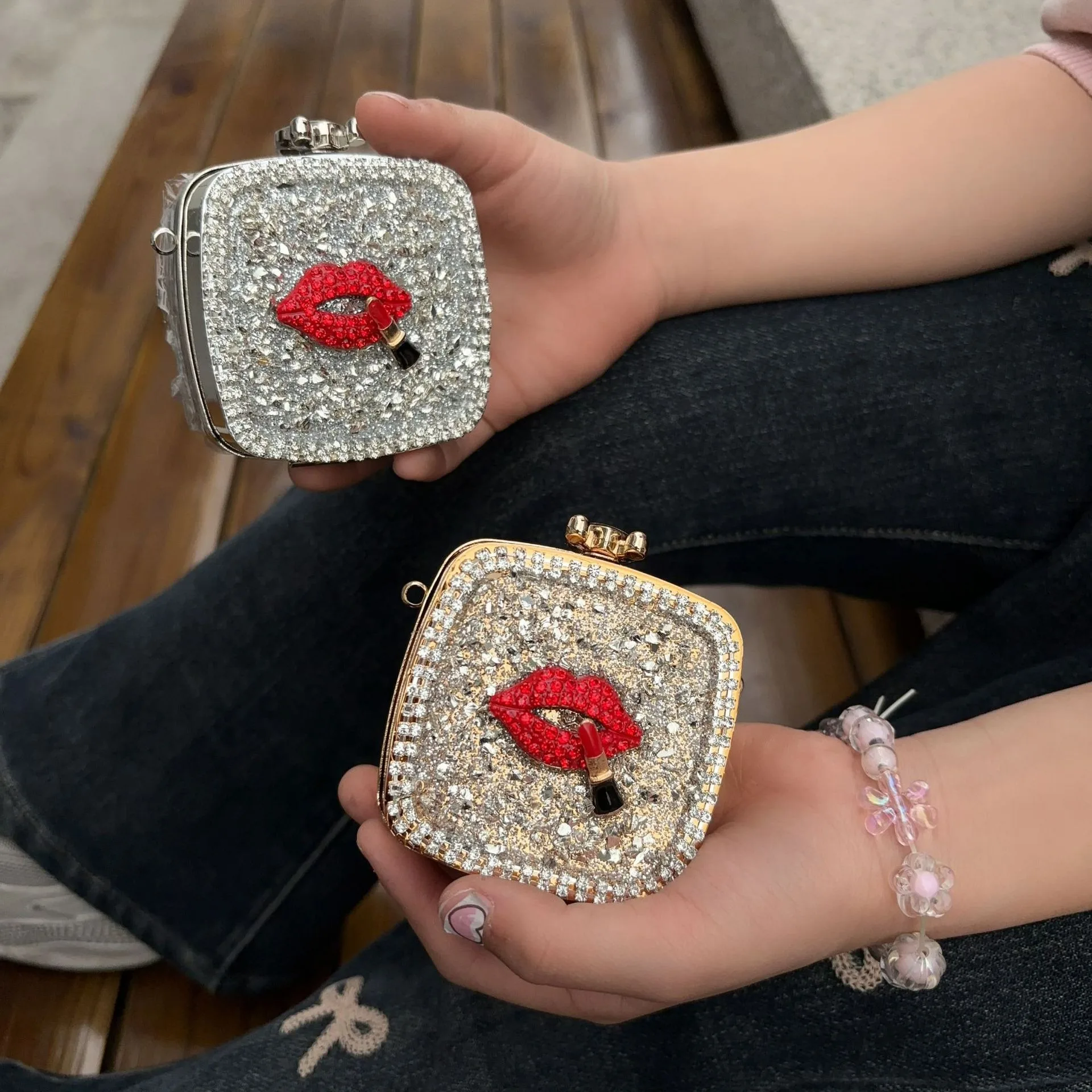 Luxury Mini Diamond Inlay Flap Shape Crystal Clutch Purse Stones ...