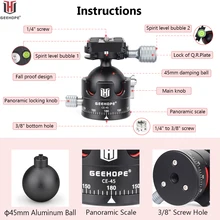 GEEHOPE CE-45 로우 프로파일 삼각대 볼 헤드 유니버설 파노라마 45mm 삼각대 일각 디지털 DSLR 카메라 25kg로드