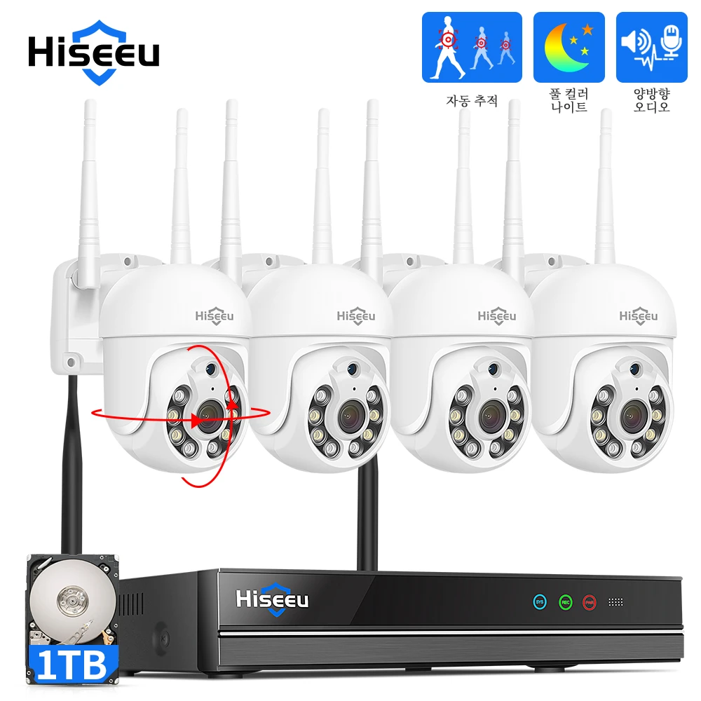 Hiseeu 10CH 3MP 5MP 무선 WiFi CCTV 시스템 NVR 야외 AI IP 거리 PTZ 카메라, 보안 비디오 감시 ...