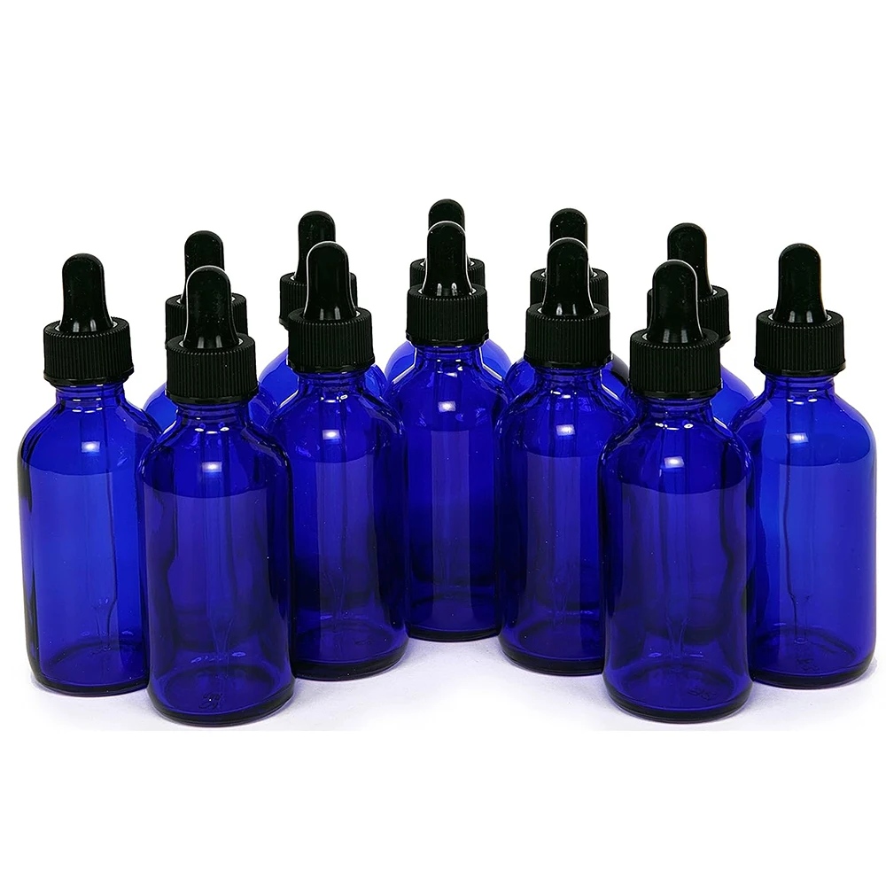 12Pcs 5ml- 50ml Empty Dropper Bottles Refillable Blue Glass Straw ...