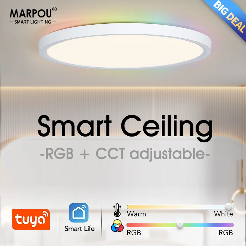 Ultra-thin Smart Ceiling Lamp LED APP Tuya Voice Control Music Model ...