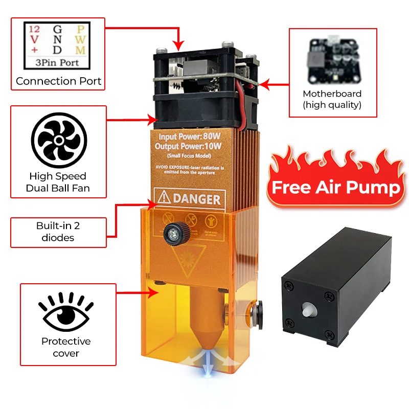 80W-laser-module-10W-power-12V-24V-laser-head-with-air-pump-Laser ...